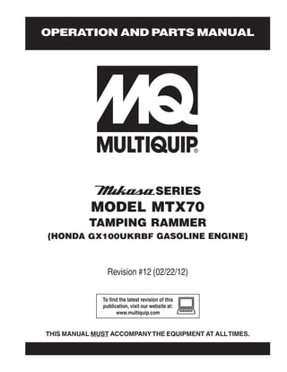 Multiquip MTX70 Rammers Operation and Parts Manual | PDF
