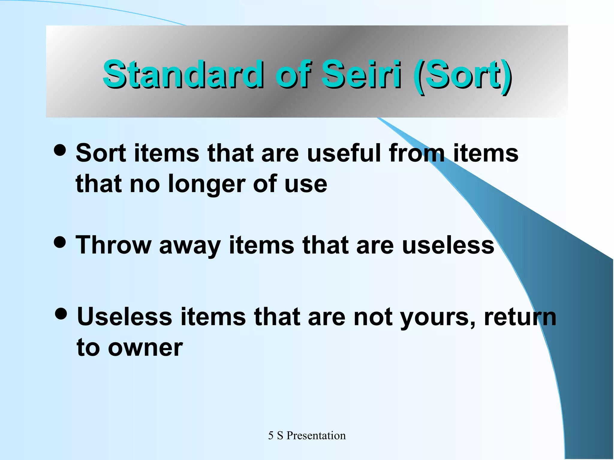The Five S’s (5S) of Good Housekeeping | PPT