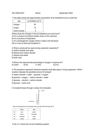 5S BIOLOGY class Test on respiration .docx