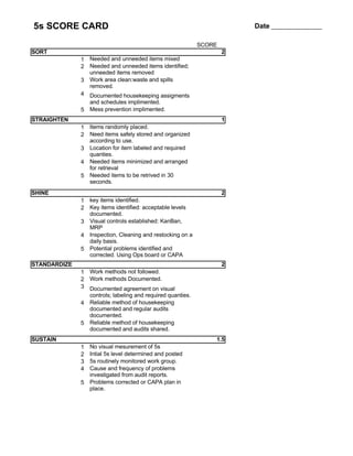 5s Score Card | XLS
