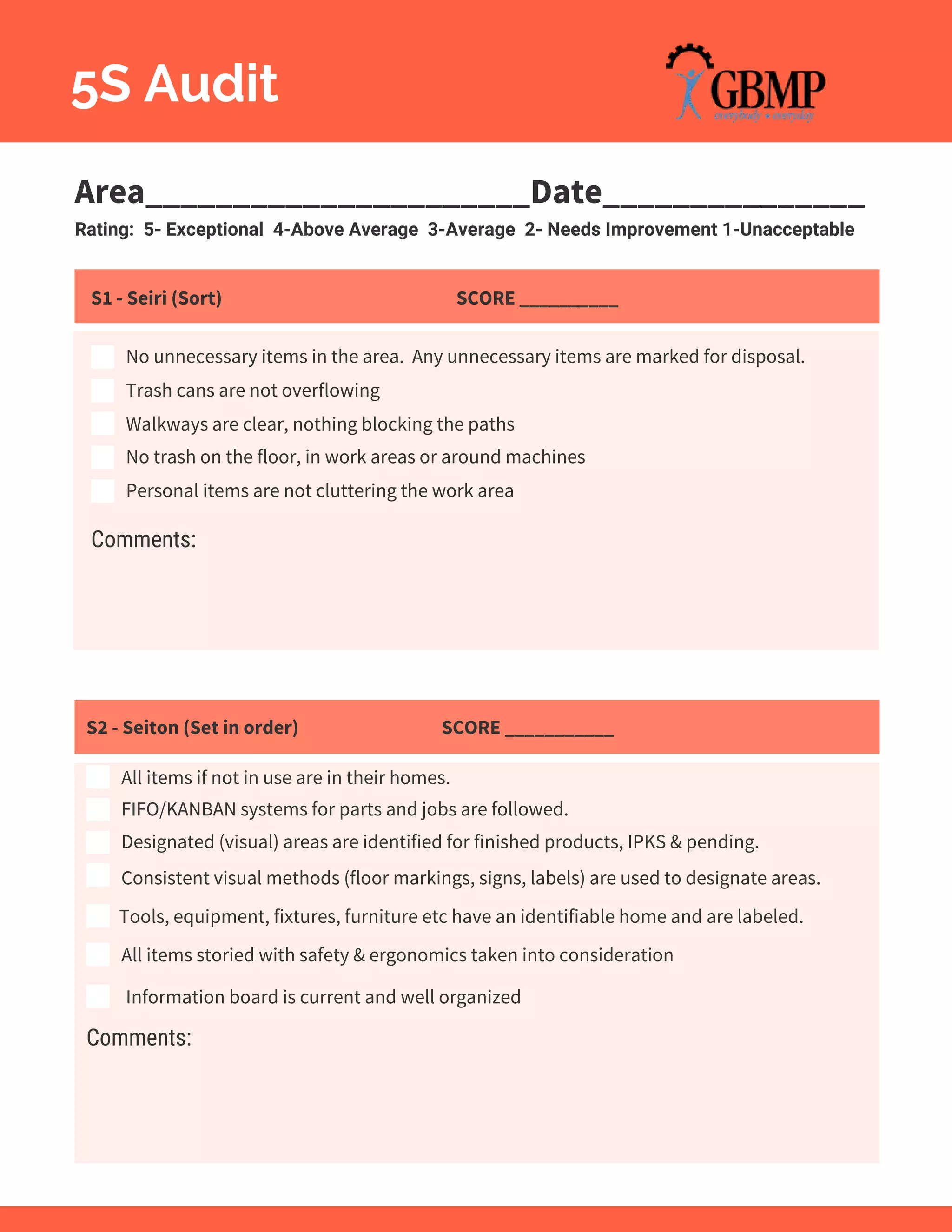 5S Audit Form from GBMP | PDF