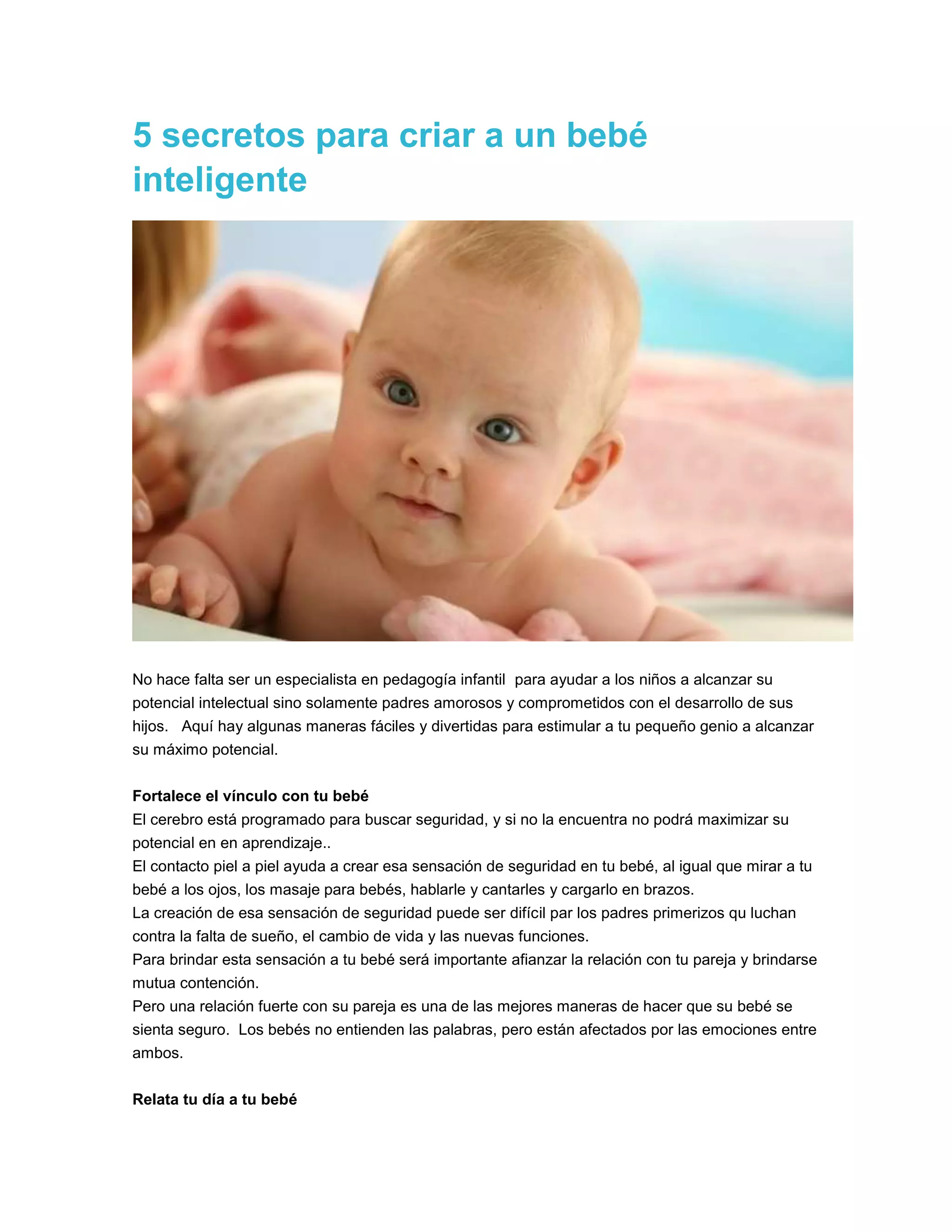 5 secretos para criar a un bebé inteligente | PDF