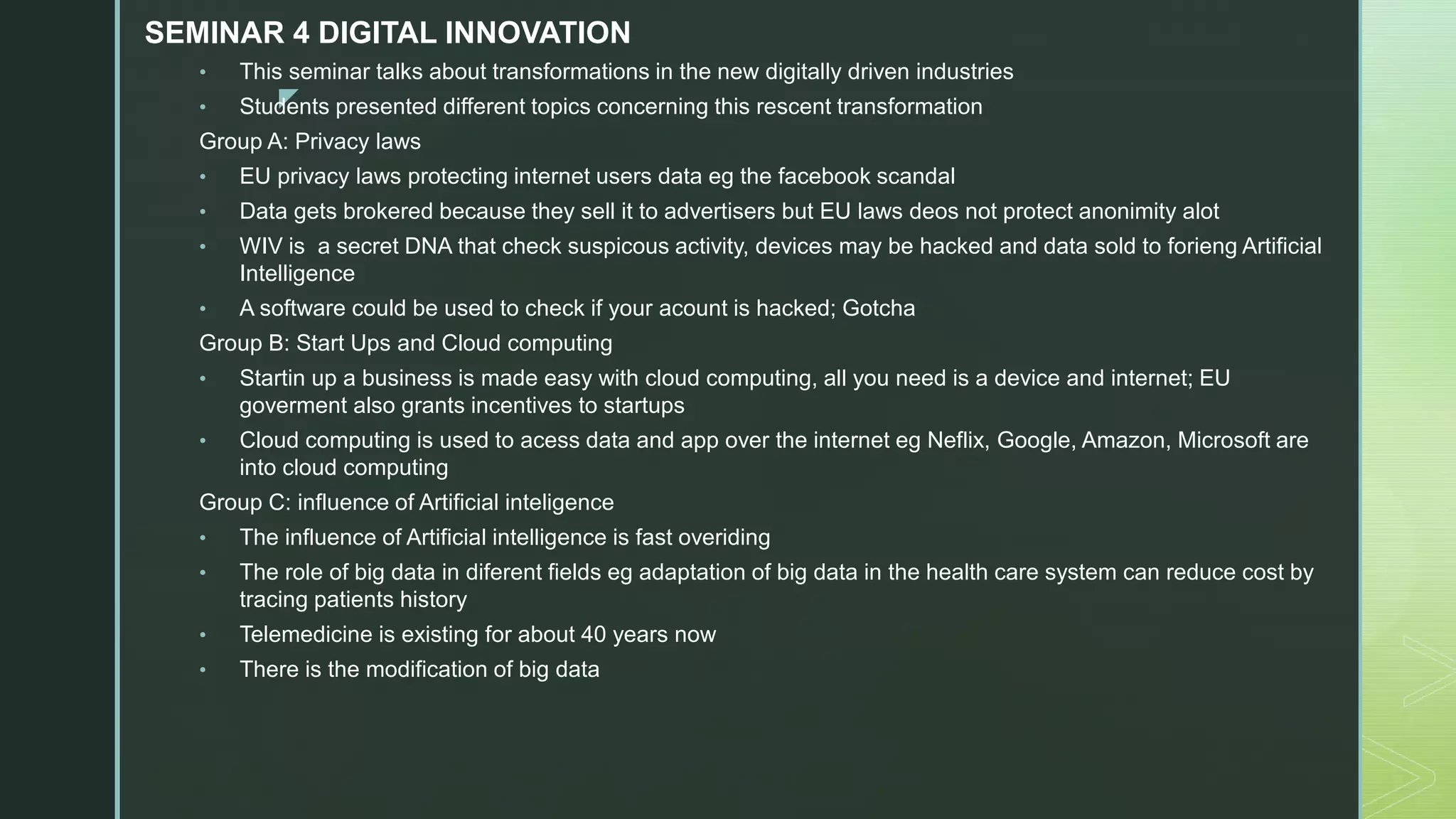 SUMMARY OF 5 SEMINARS | PPT | Free Download