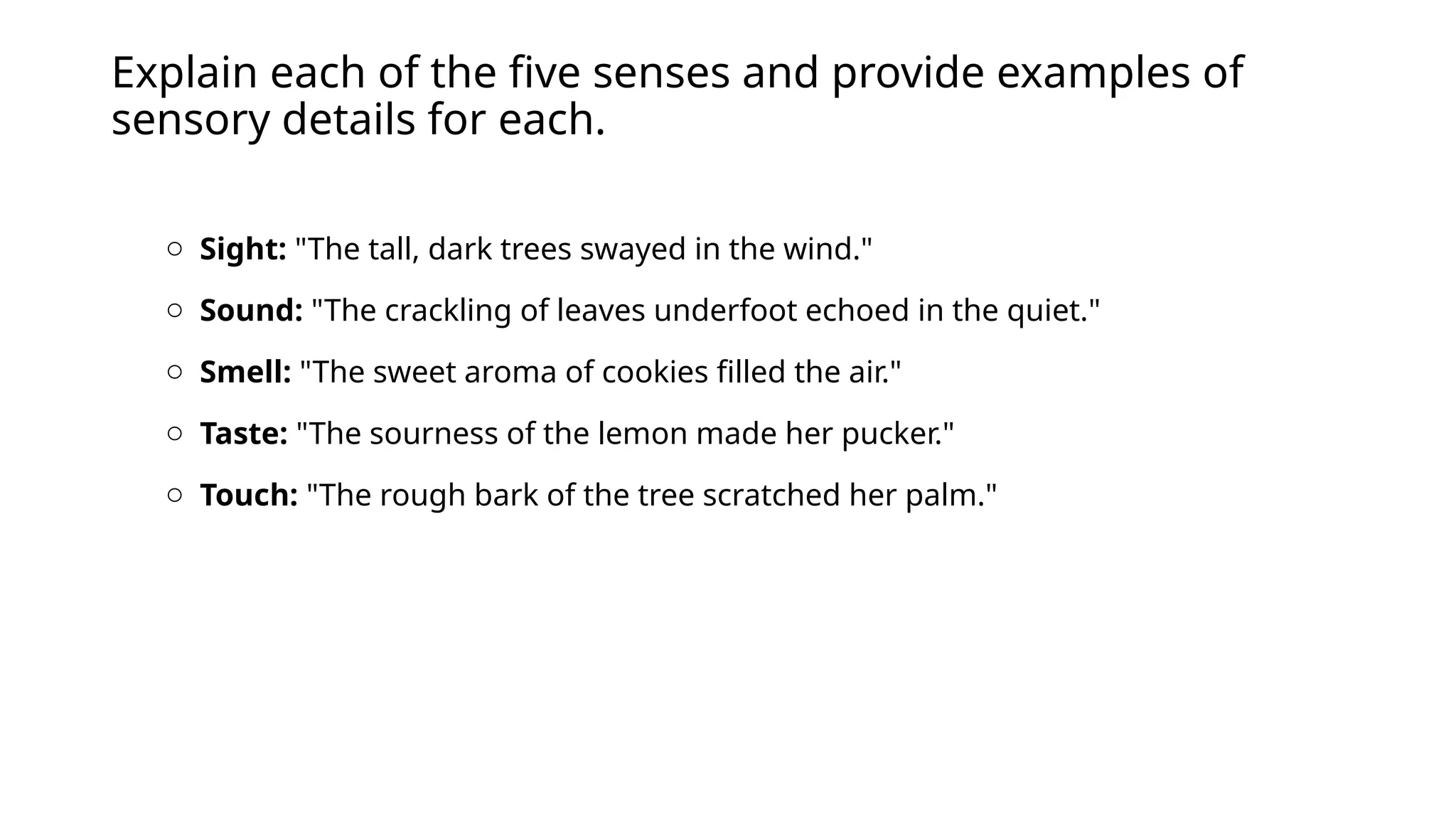 Using the 5 senses in narrative writing. | PPT