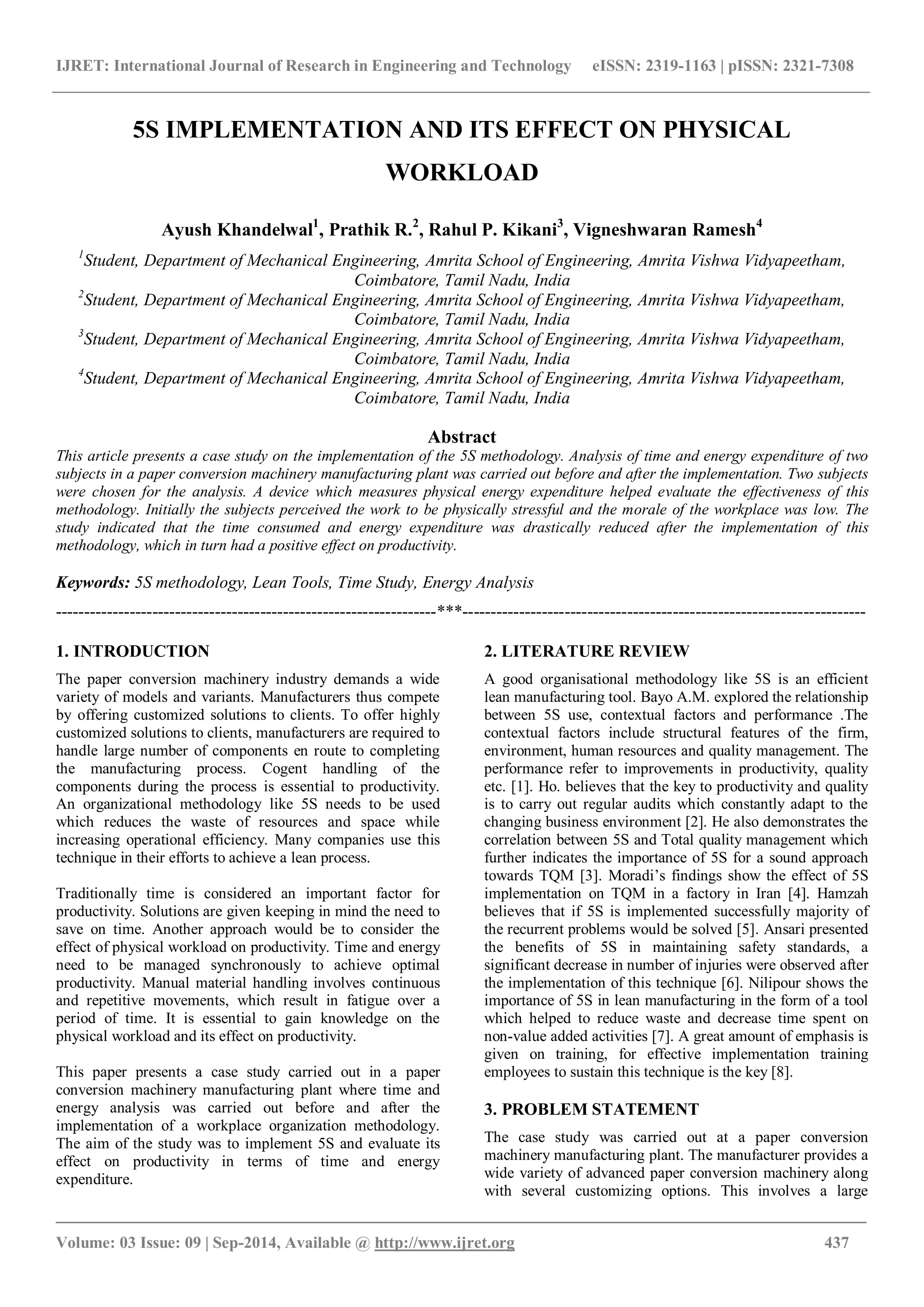 5 s implementation and its effect on physical workload | PDF