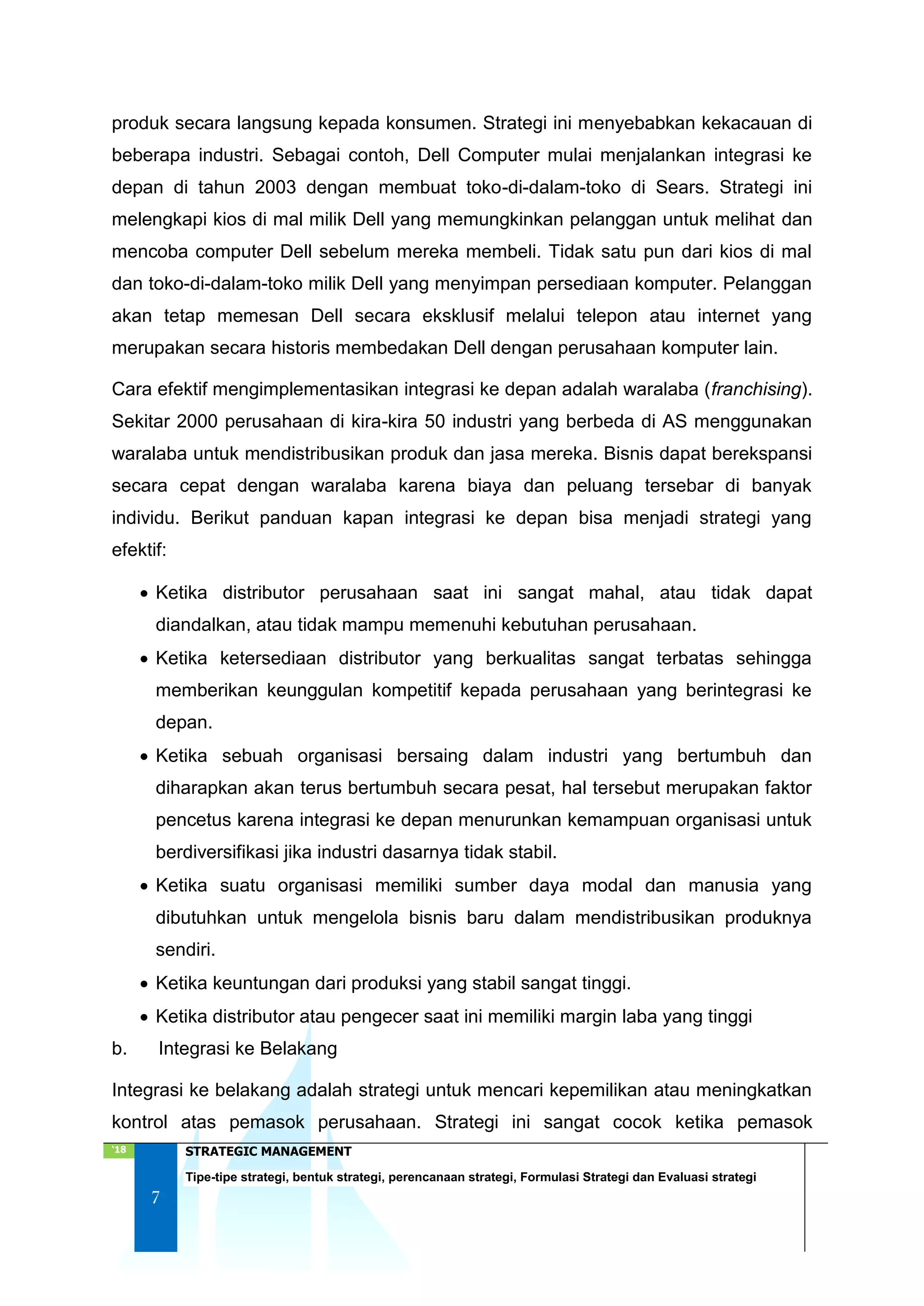 Tipe-tipe strategi, bentuk strategi, perencanaan strategi, Formulasi ...