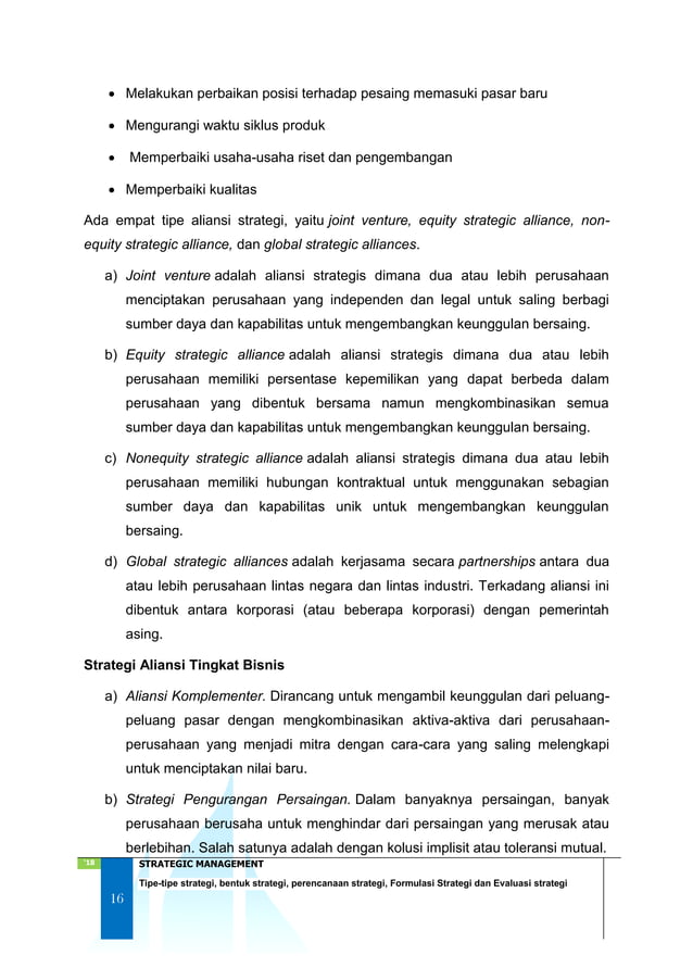 Tipe-tipe strategi, bentuk strategi, perencanaan strategi, Formulasi ...