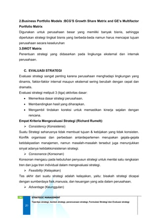 Tipe-tipe strategi, bentuk strategi, perencanaan strategi, Formulasi ...