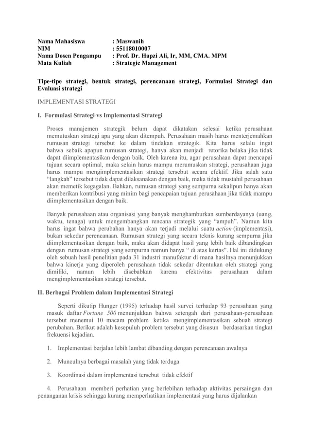 5, sm, maswanih, hafzi ali, tipe tipe strategi, bentuk strategi, perencanaan strategi, formulasi ...