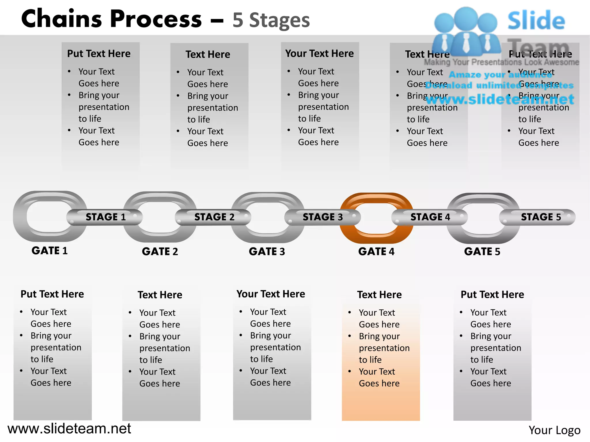 5 stages chain process powerpoint templates. | PPT