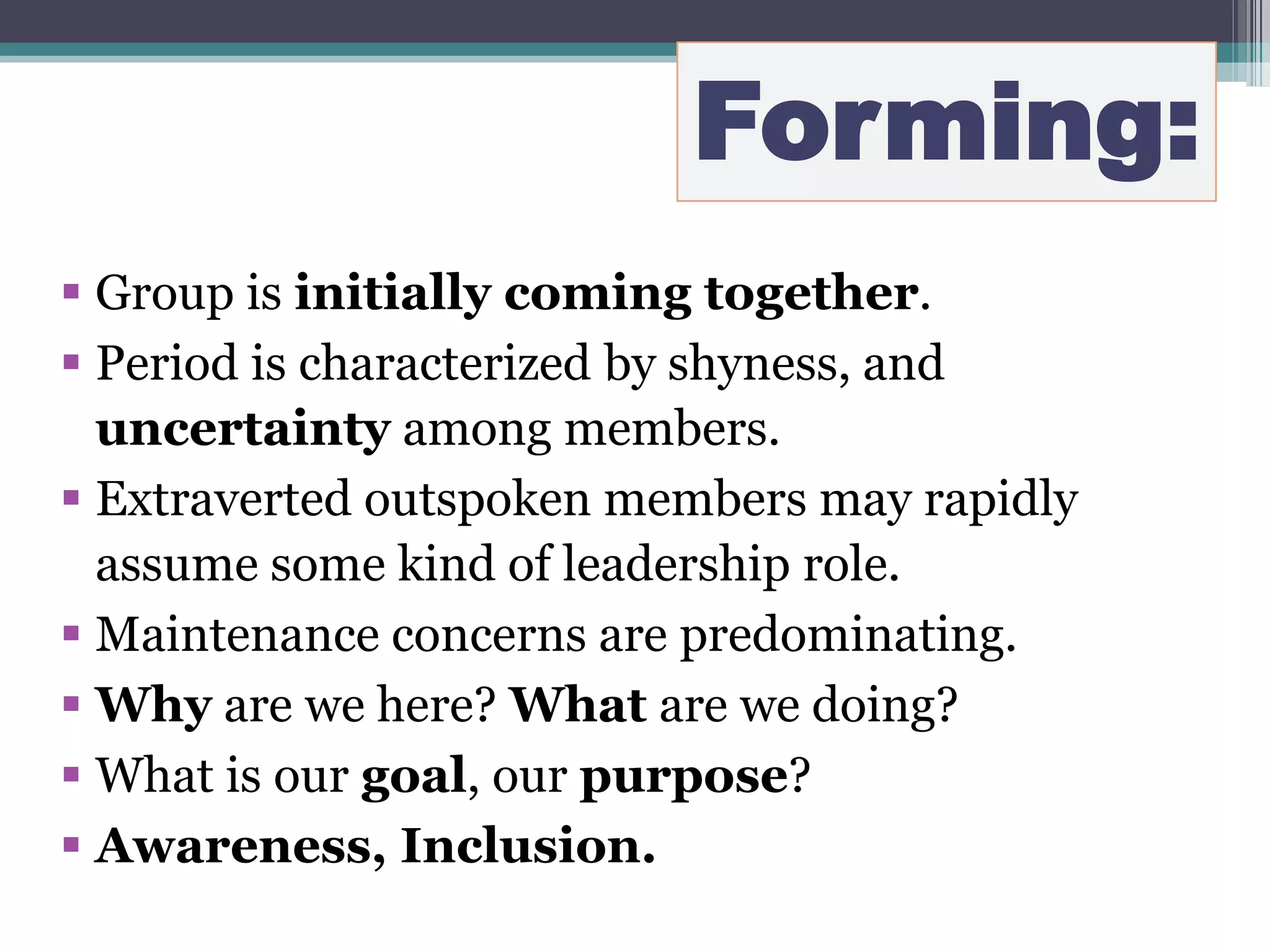 5 stages of group development, norms (tuckman) | PPTX