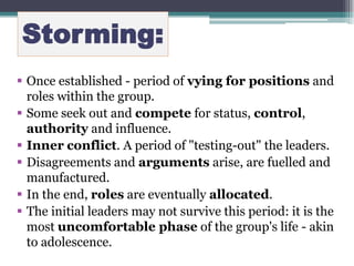 5 stages of group development, norms (tuckman) | PPTX