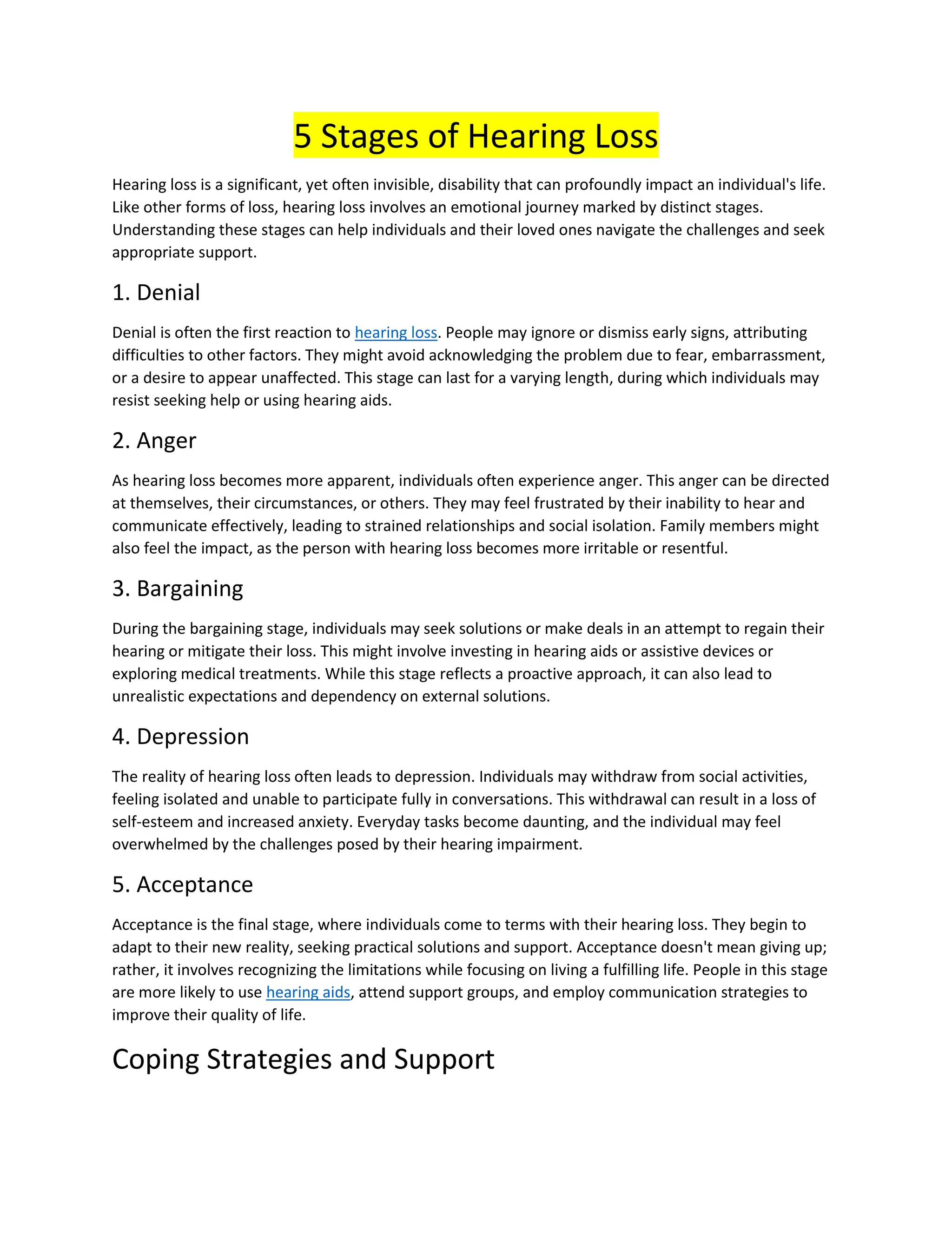 5 Stages of Hearing Loss | Aanvii Hearing | PDF