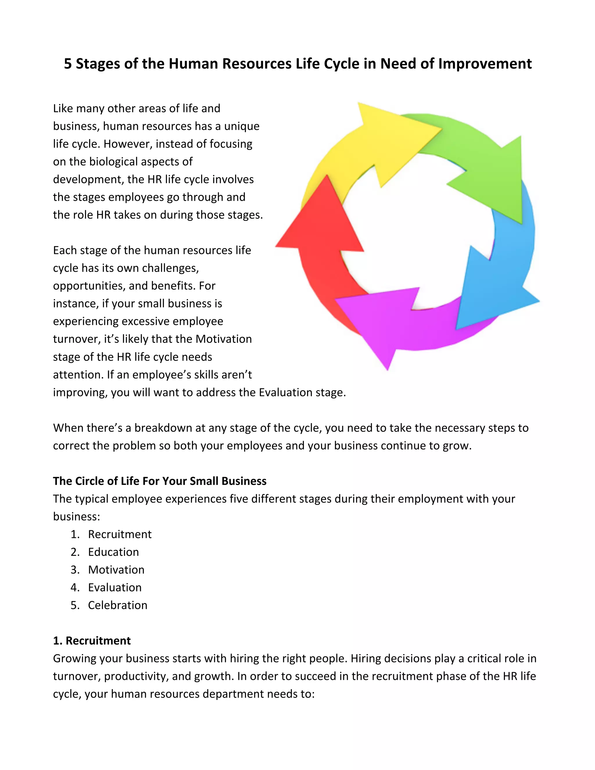 5 Stages of the Human Resources Life Cycle in Need of Improvement | PDF