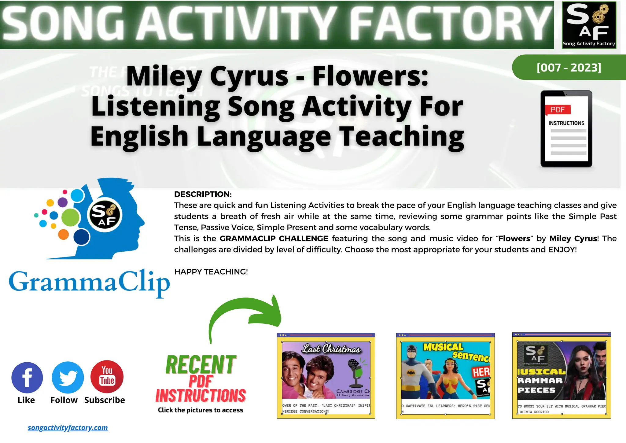 MILEY CYRUS – FLOWERS: LISTENING SONG ACTIVITY FOR ENGLISH LANGUAGE ...