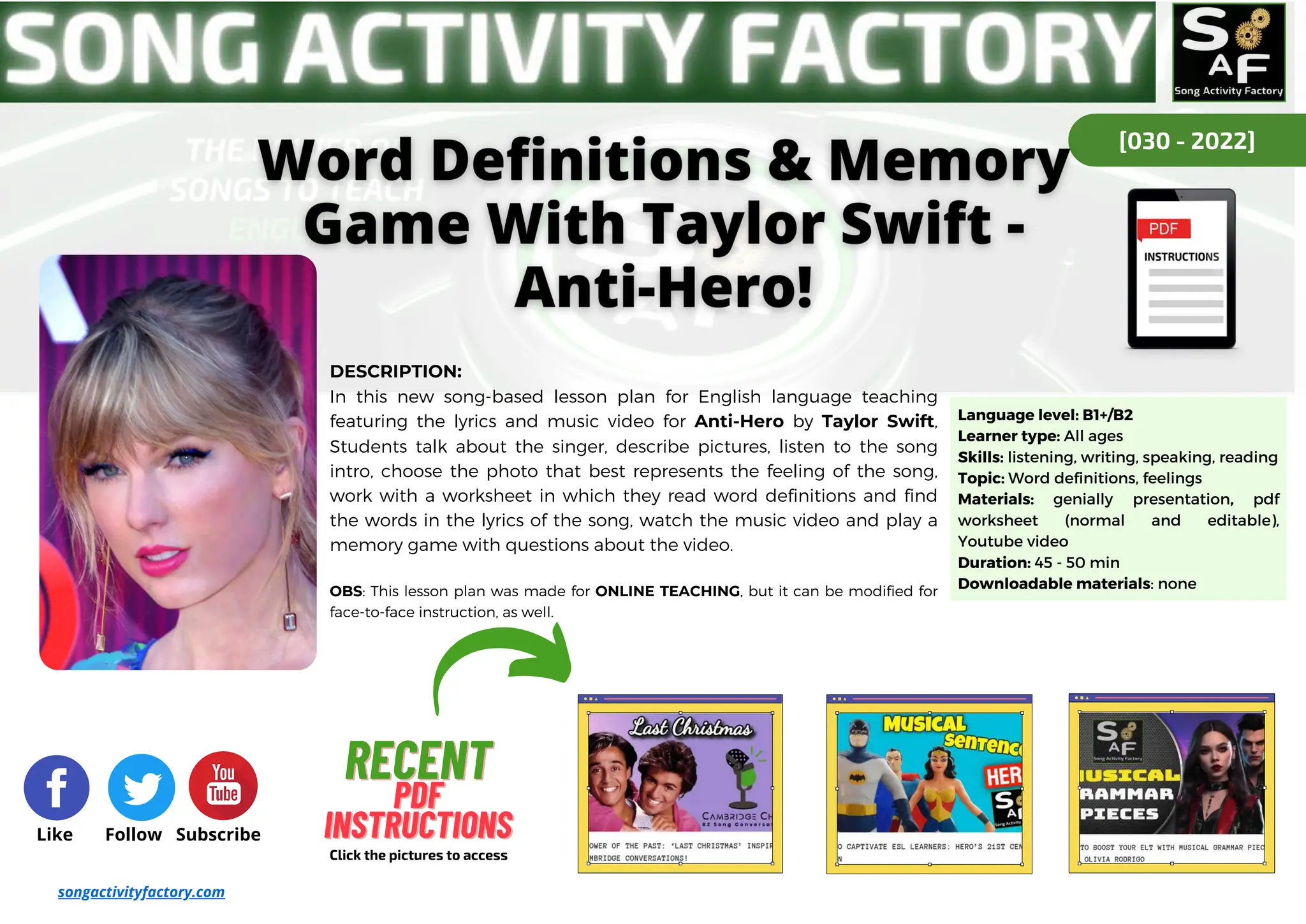 Teach English Creatively: Word Definitions & Memory Game With Taylor ...
