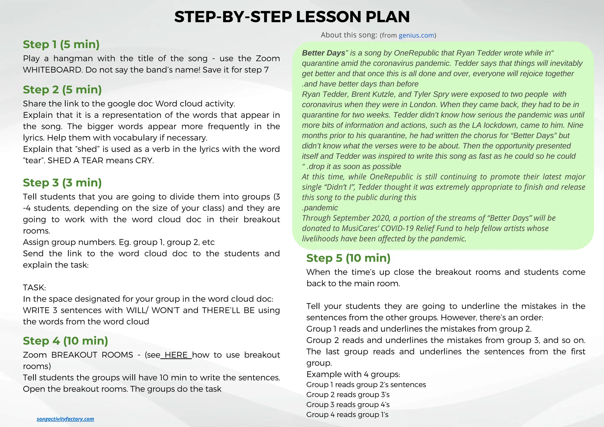 Practicing The Simple Future With Songs: OneRepublic - Better Days | PDF