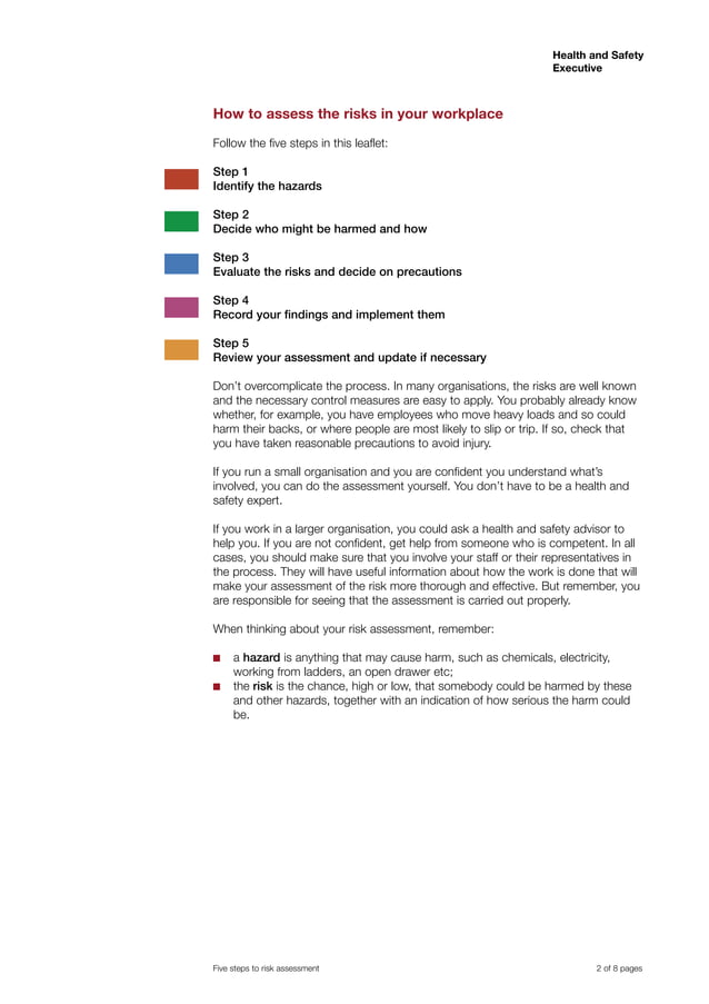 5 steps risk assessment | PDF | Injuries | Diseases and Conditions