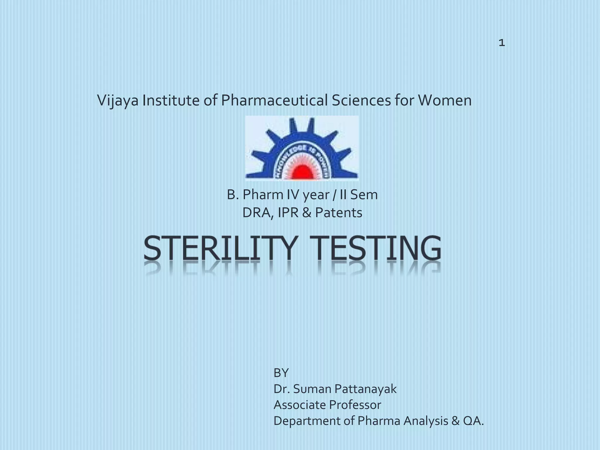 5 sterility test jntu pharmacy | PPT
