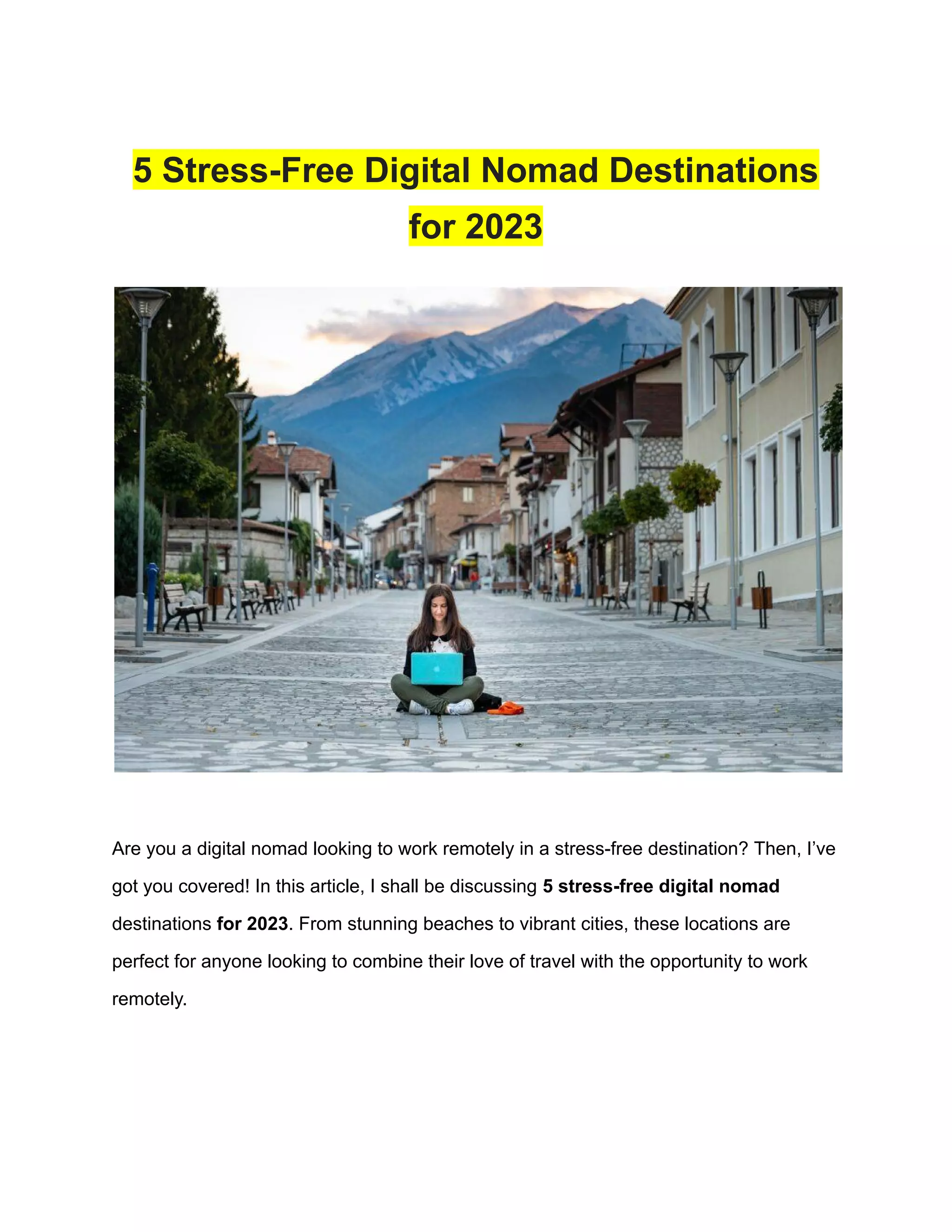 5 Stress-Free Digital Nomad Destinations for 2023 | PDF