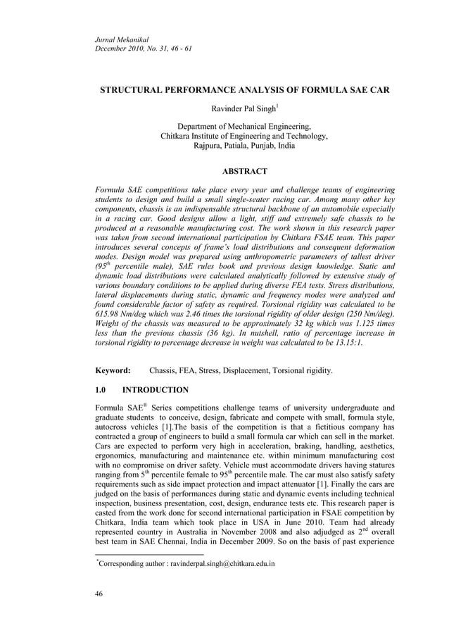 5)structural performance analysis of formula sae car | PDF | Physics ...