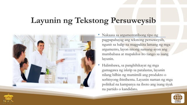 Komunikasyon at Pananaliksik Lesson 5: Tekstong Persweysib | PPTX