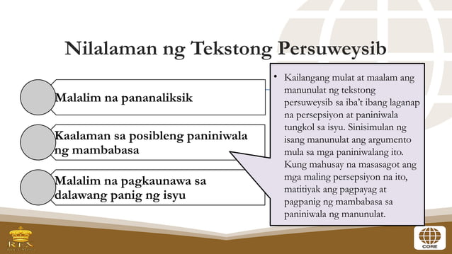 Komunikasyon at Pananaliksik Lesson 5: Tekstong Persweysib | PPTX