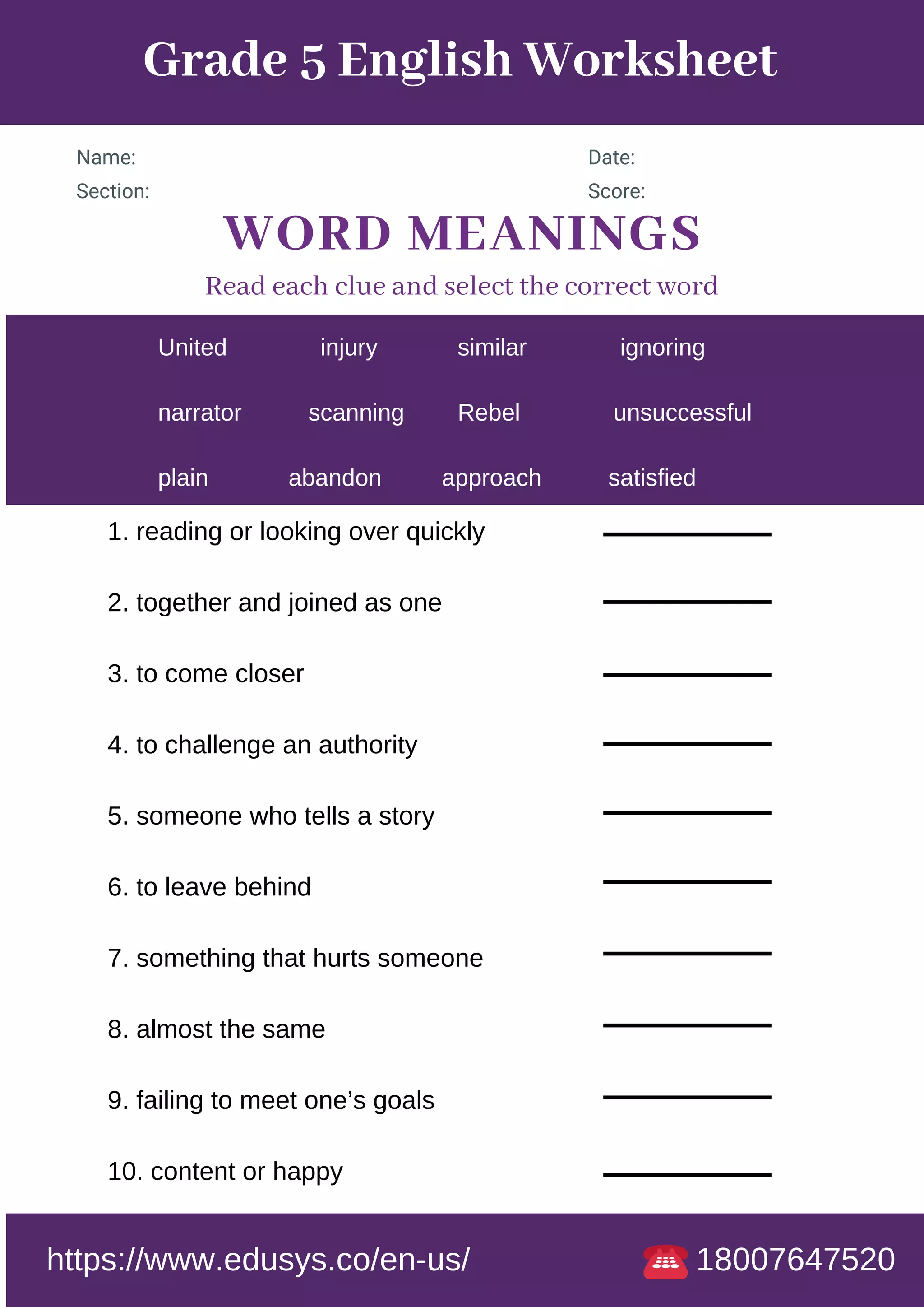 5th grade english worksheet free printable | PDF