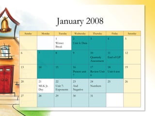 5th Grade Math Calendar2007-2008 | PPT