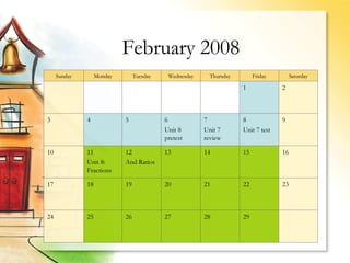 5th Grade Math Calendar2007-2008 | PPT