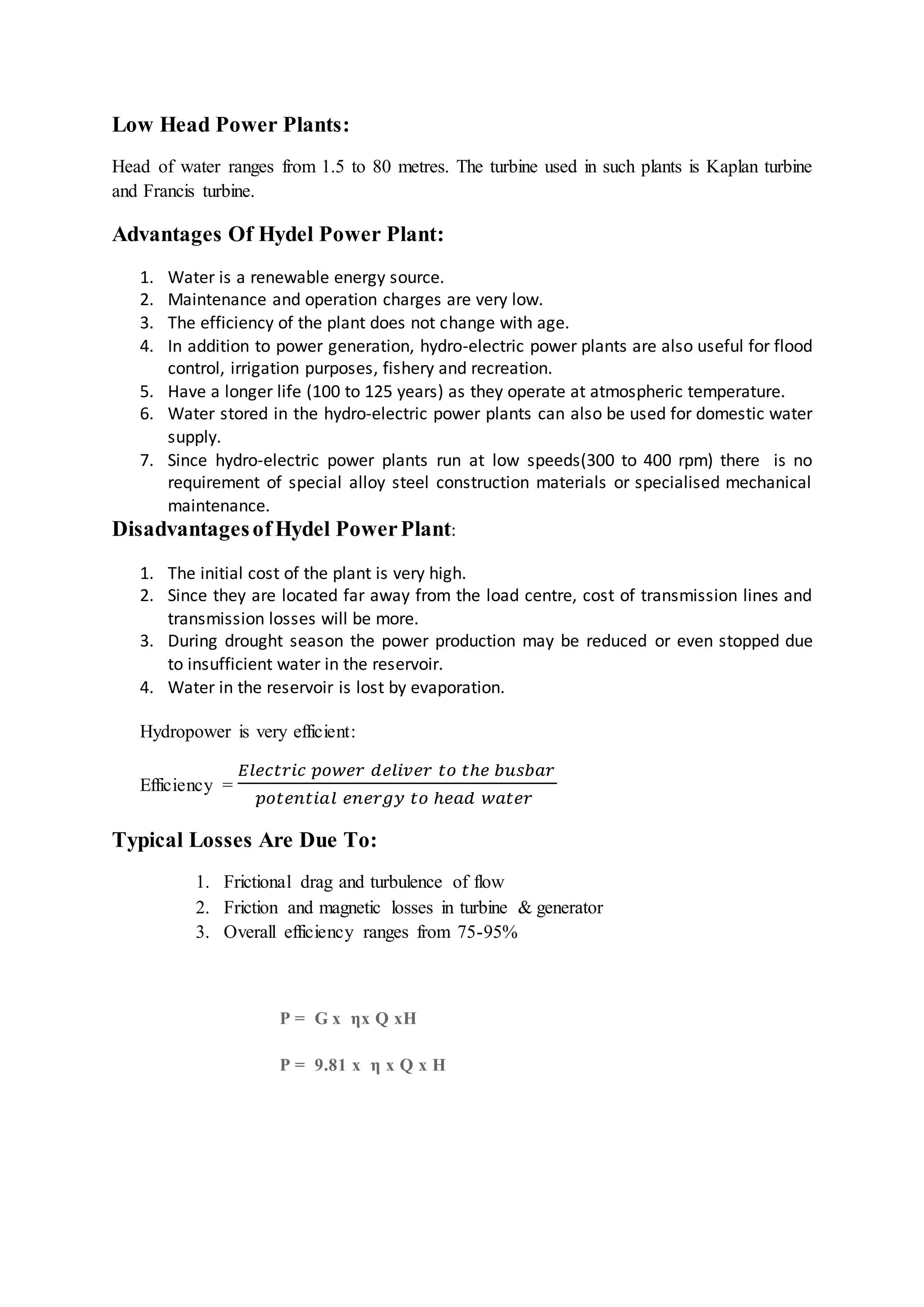 Calculation Efficiency of 2GW Hydropower Plant. | DOCX