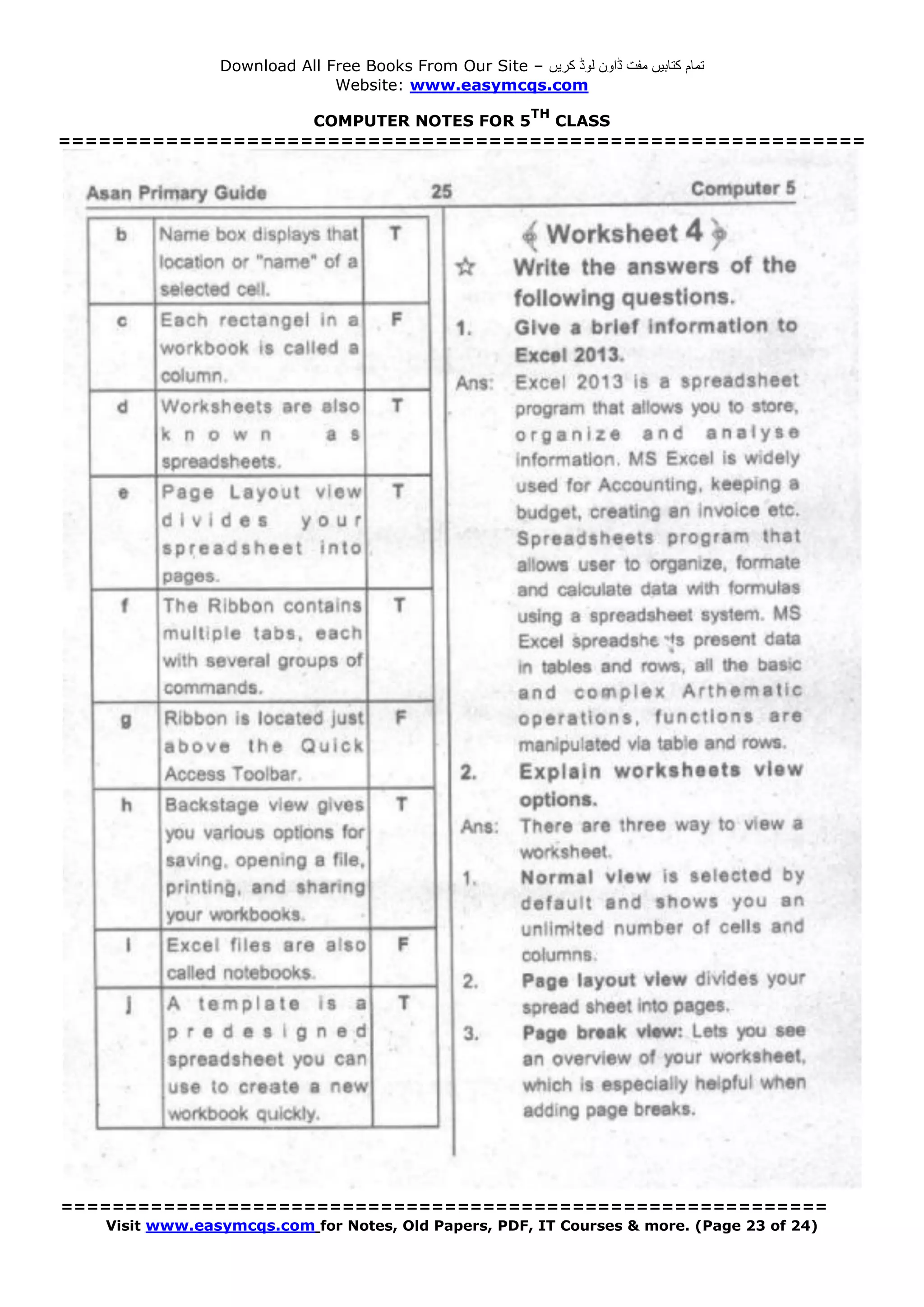 5th class computer notes | PDF