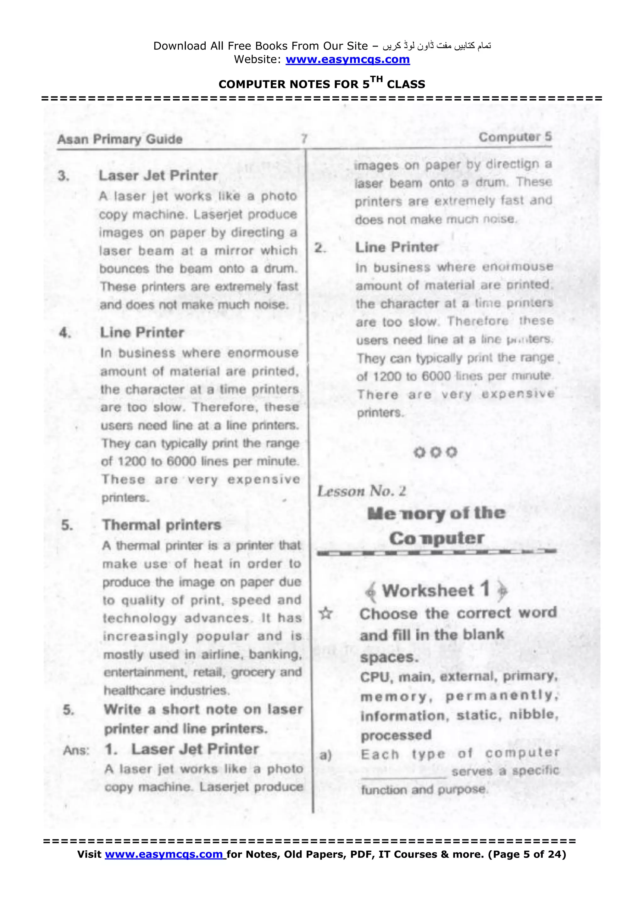 5th class computer notes | PDF