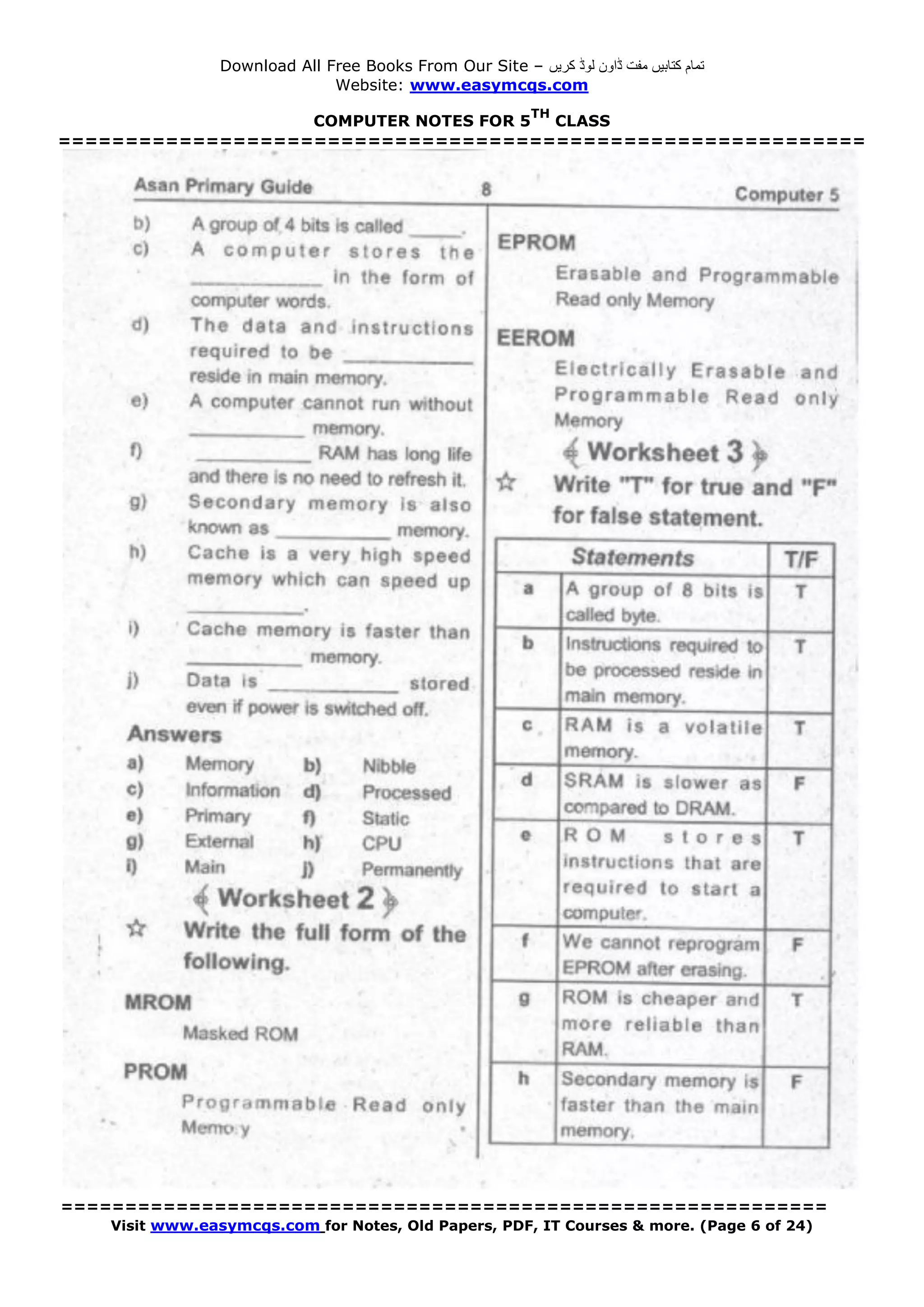 5th class computer notes | PDF