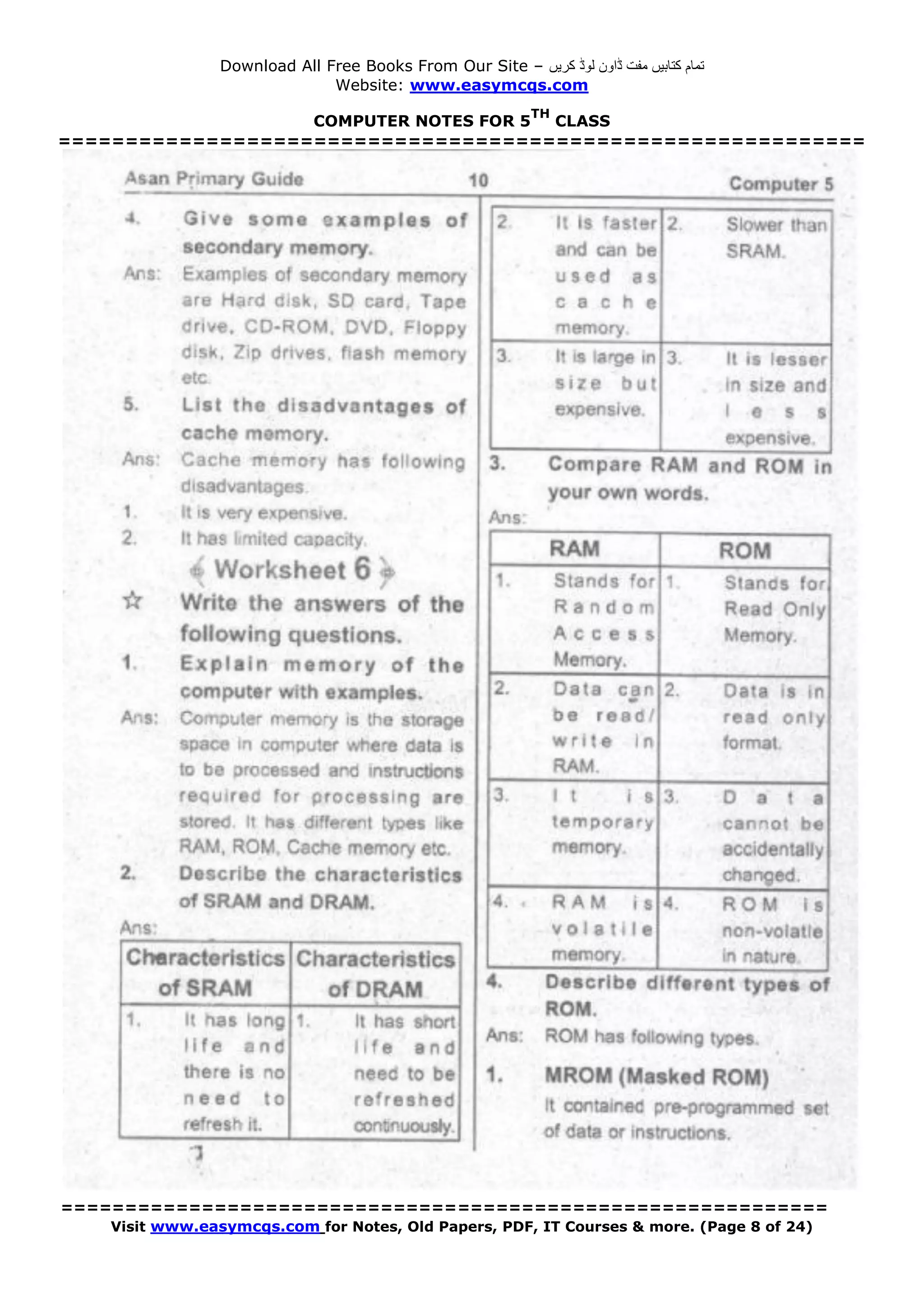 5th class computer notes | PDF