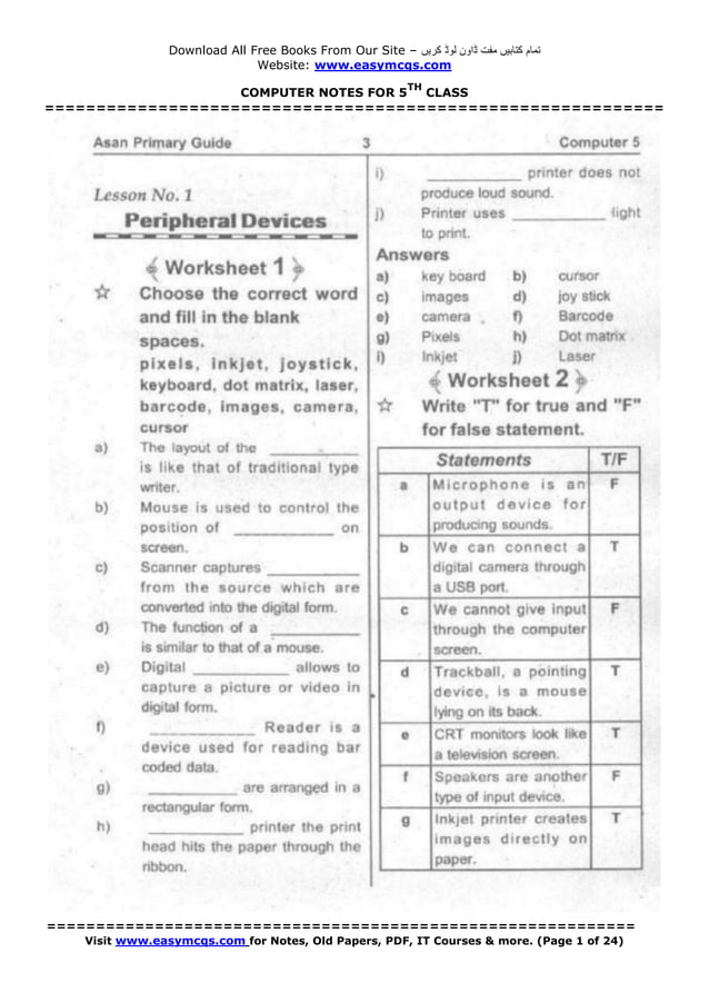 5th class computer notes | PDF | Technology & Computing