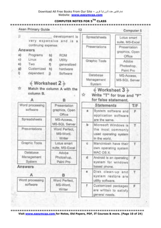 5th class computer notes | PDF