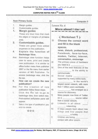5th class computer notes | PDF