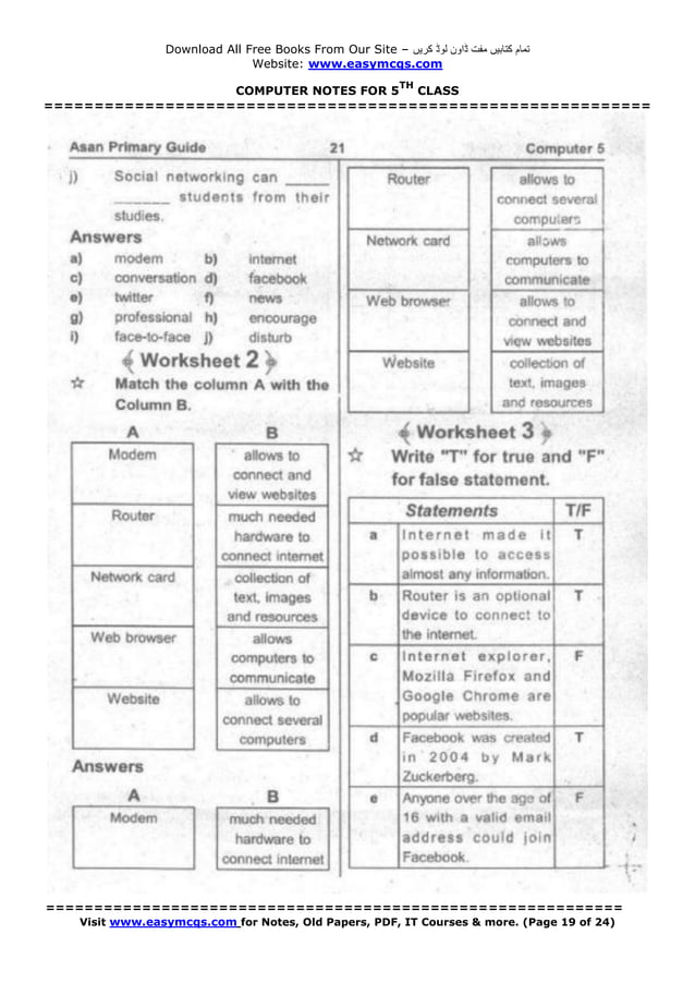 5th class computer notes | PDF | Technology & Computing