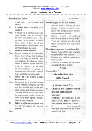 5th class computer notes | PDF