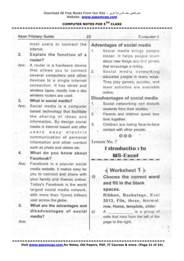 5th class computer notes | PDF | Technology & Computing