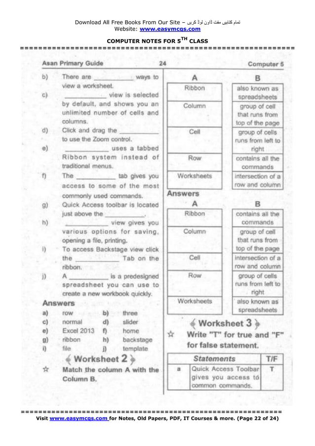 5th class computer notes | PDF | Technology & Computing