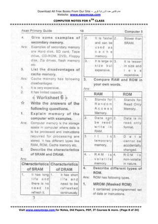 5th class computer notes | PDF