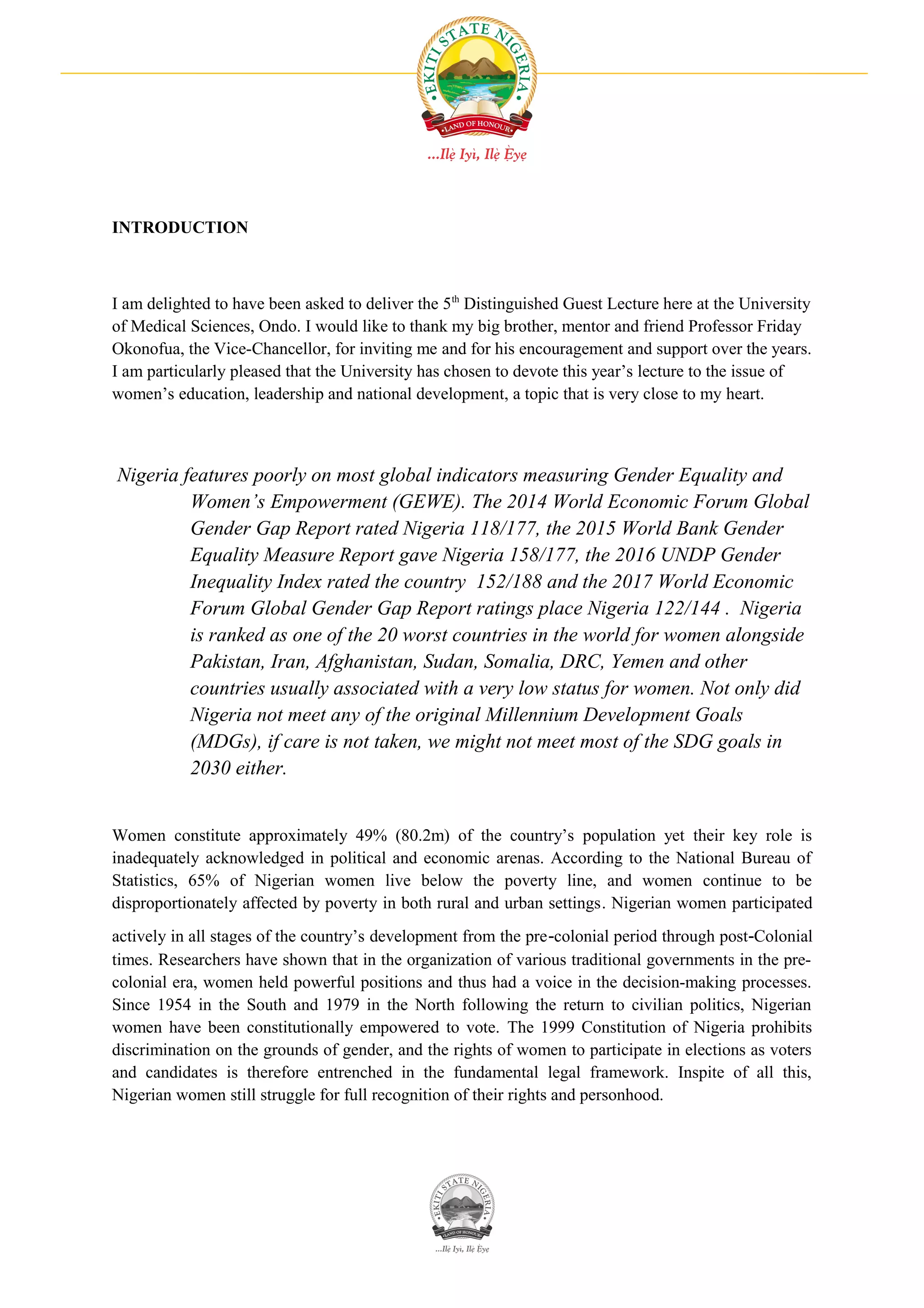 CLAPPING WITH ONE HAND: FEMALE EDUCATION, LEADERSHIP AND THE QUEST FOR ...