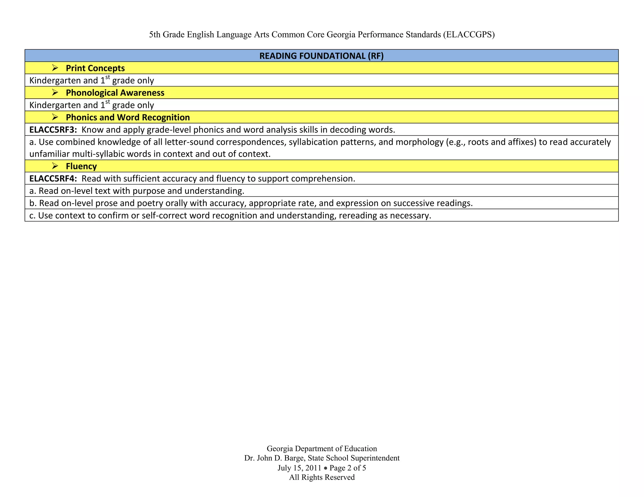 5th grade CCGPS: ELA | PDF | Education
