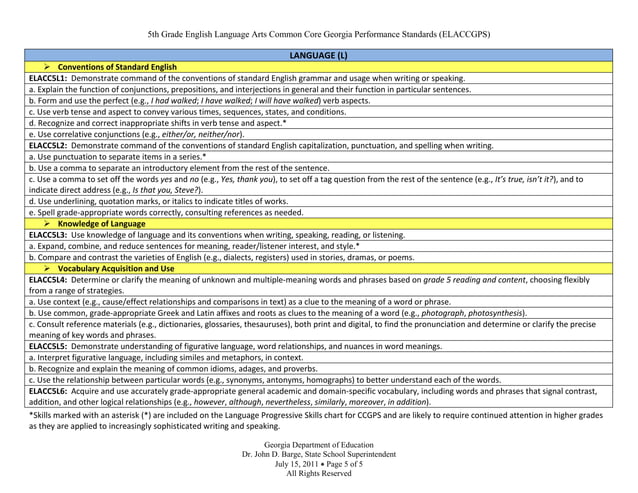 5th grade CCGPS: ELA | PDF | Education