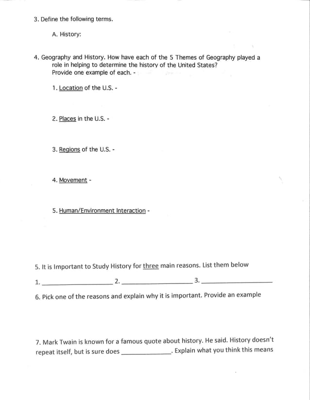 5 themes worksheet (1) | PDF