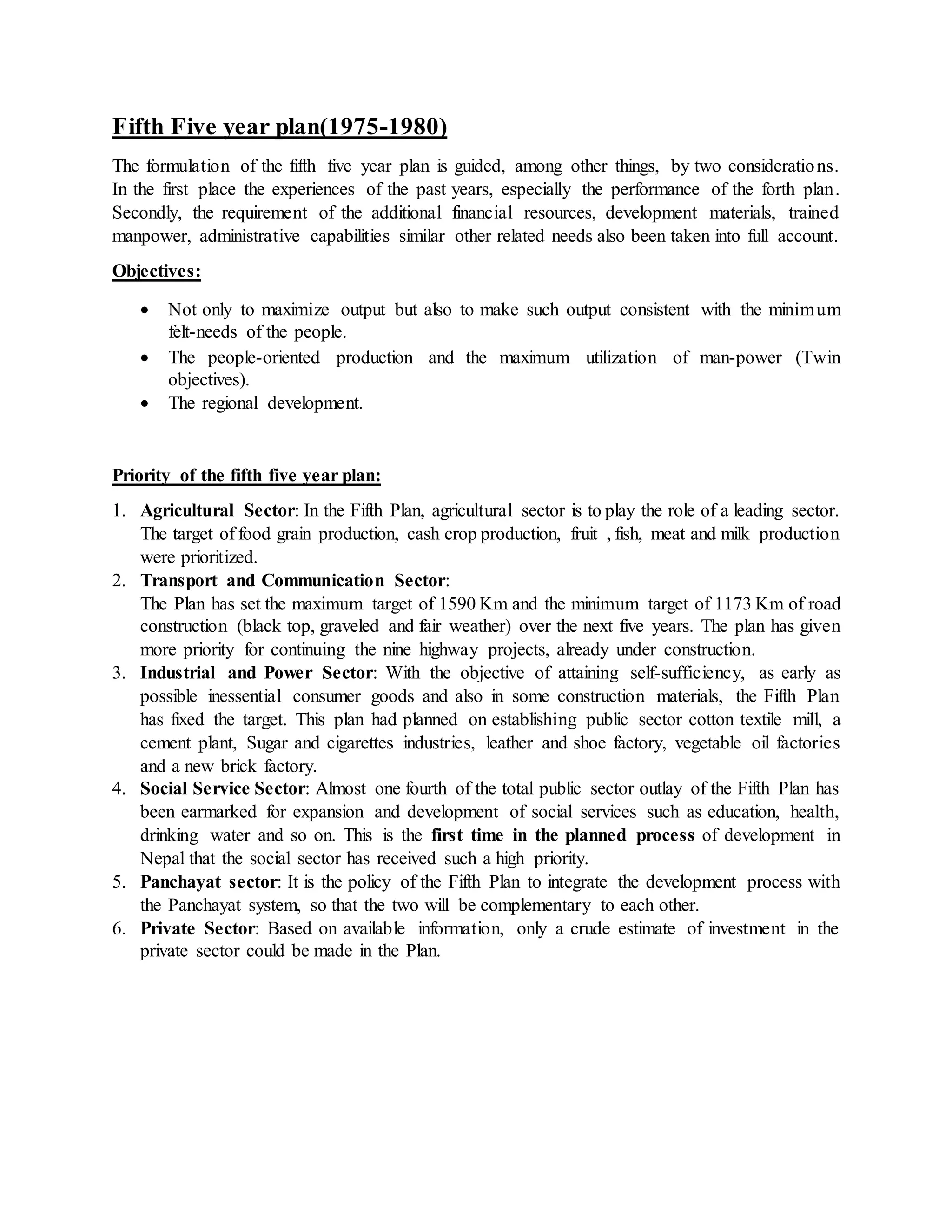 5th five year plan | DOCX