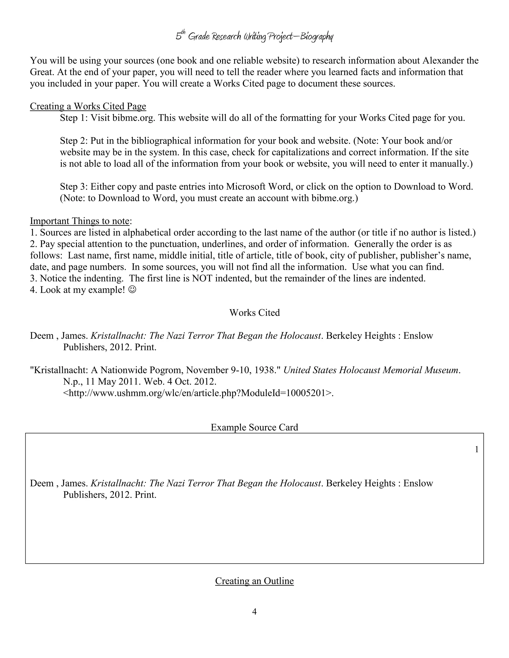 5th Grade -- Biography Handout | DOCX