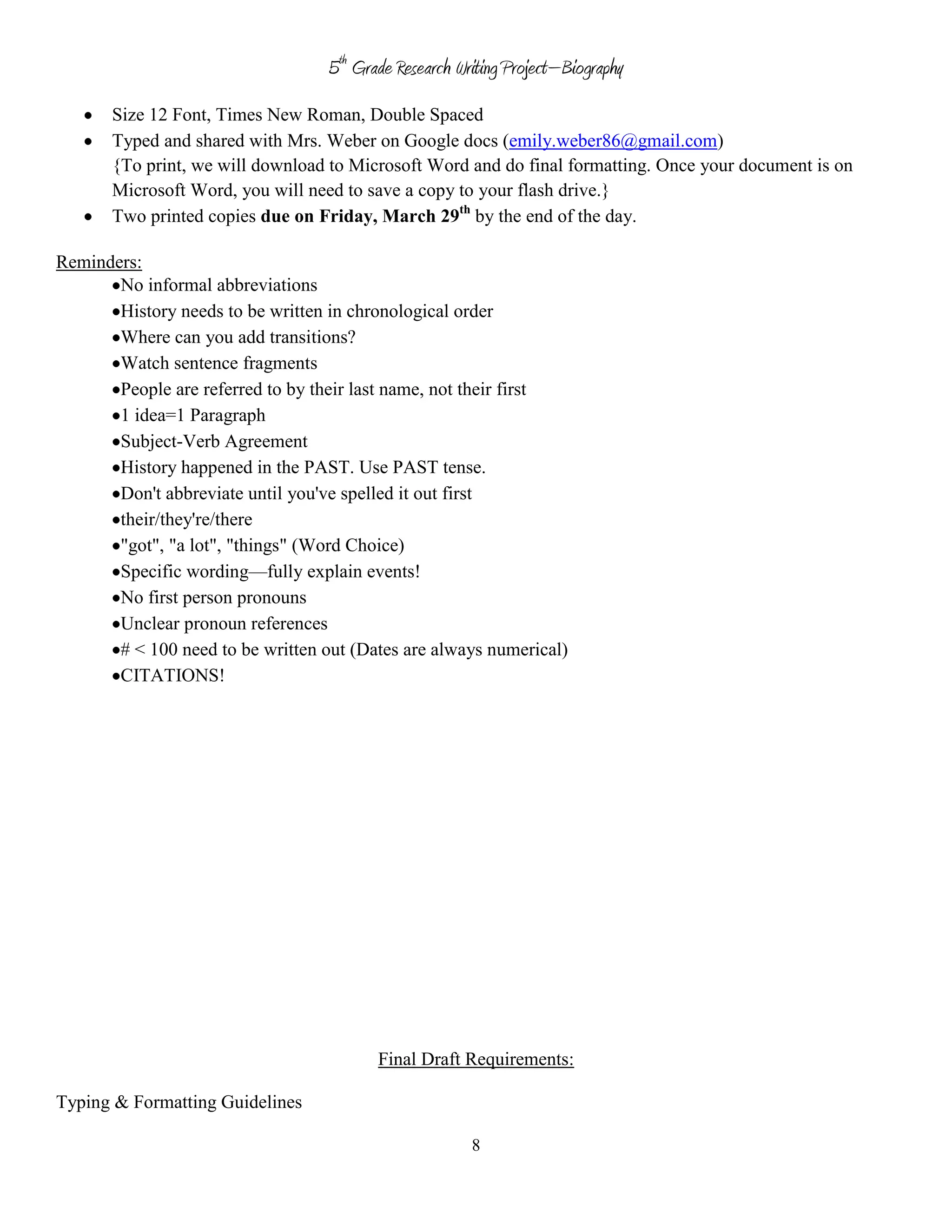 5th Grade -- Biography Handout | DOCX